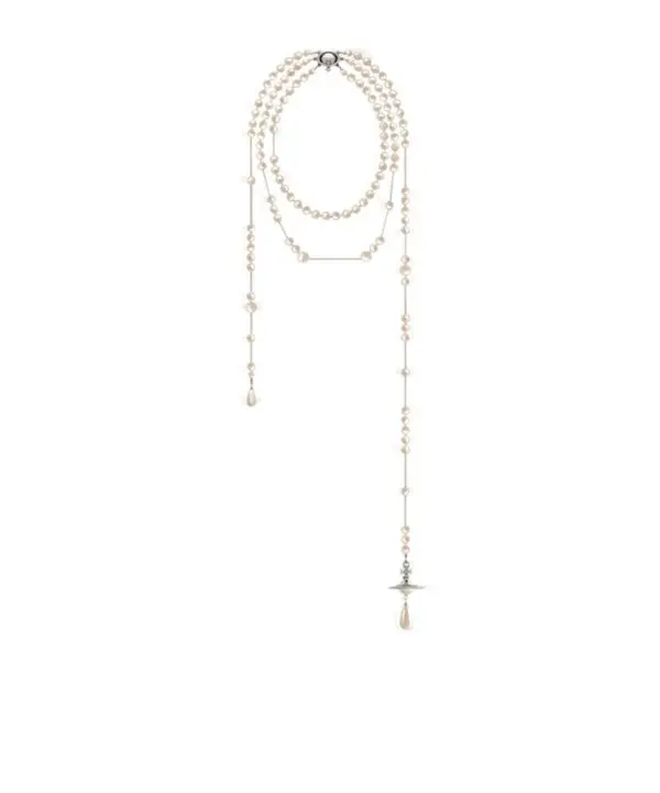 VIVIENNE WESTWOOD Logo Pearl Necklace - Yellow