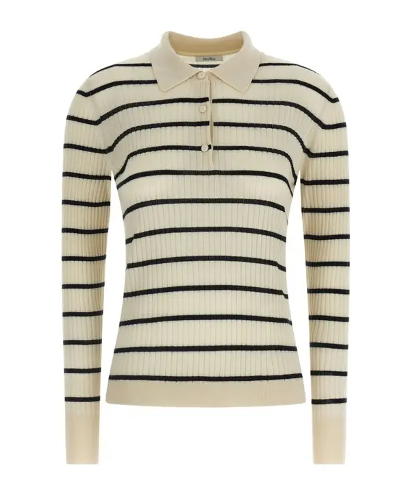 Max Mara Striped Knitted Polo Shirt With Long Sleeves