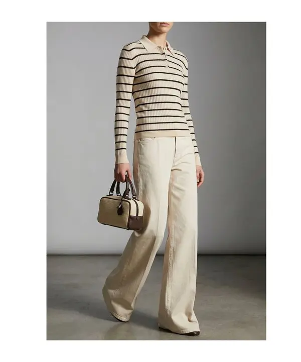 Max Mara Striped Knitted Polo Shirt With Long Sleeves - Blue