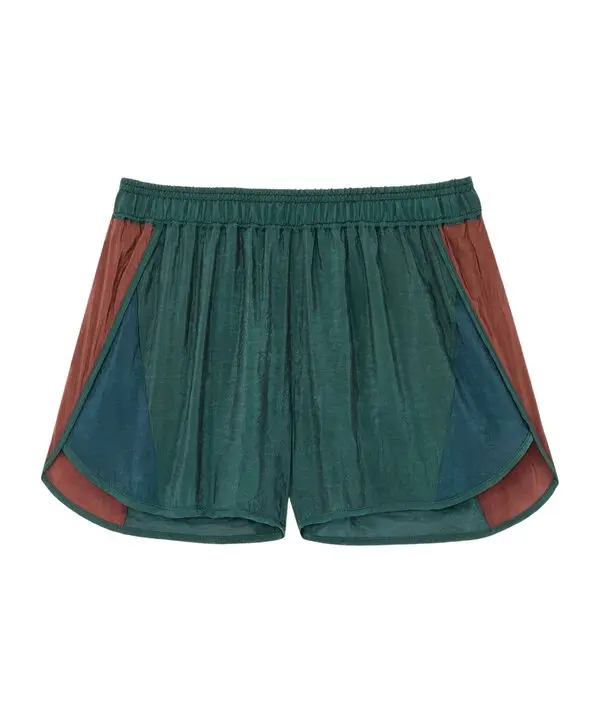 Saint Laurent Color-blocked Curved Hem Shorts - Emeraude