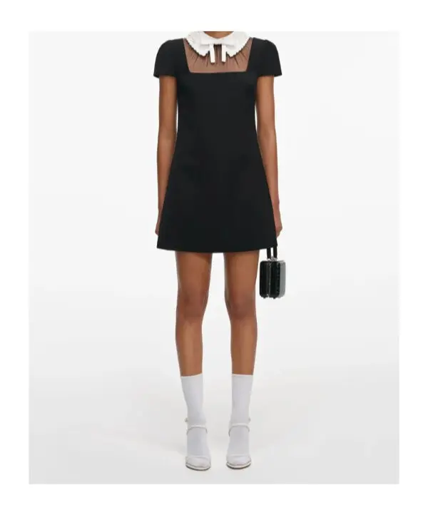 SELF-PORTRAIT Sheer Yoke Bow Collar Mini Dress