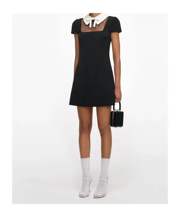 SELF-PORTRAIT Sheer Yoke Bow Collar Mini Dress