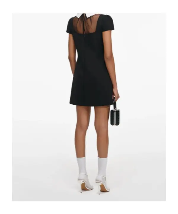 SELF-PORTRAIT Sheer Yoke Bow Collar Mini Dress