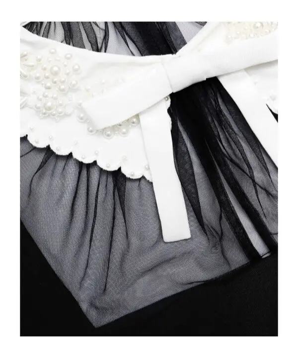 SELF-PORTRAIT Sheer Yoke Bow Collar Mini Dress