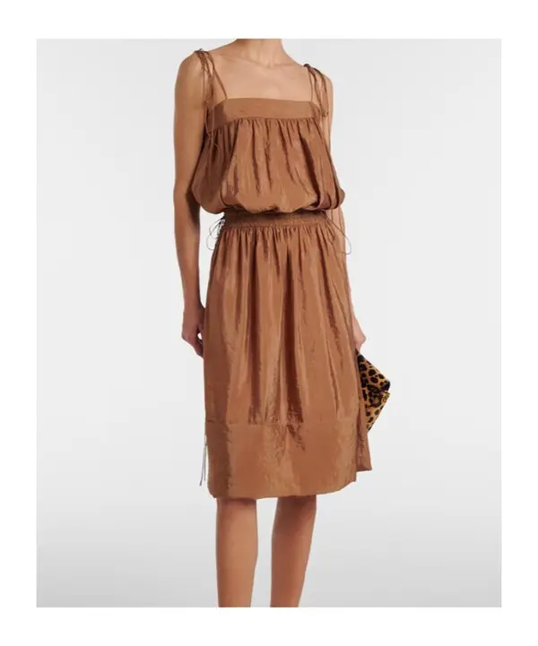 Saint Laurent Sleeveless Shirred Drawstring Dress