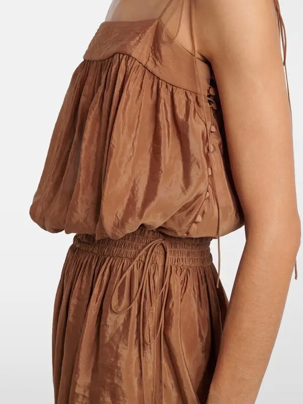 Saint Laurent Sleeveless Shirred Drawstring Dress