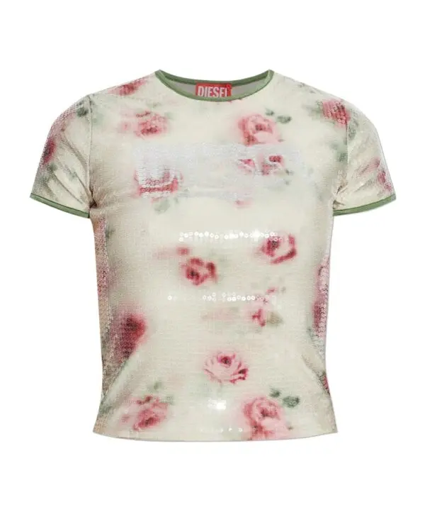 DIESEL® Sequined Floral Print Jersey Top - No