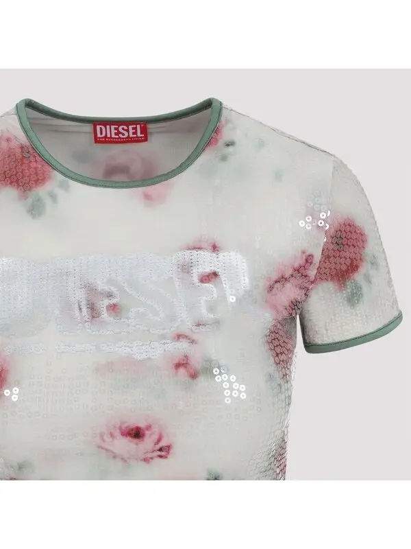 DIESEL® Sequined Floral Print Jersey Top - No