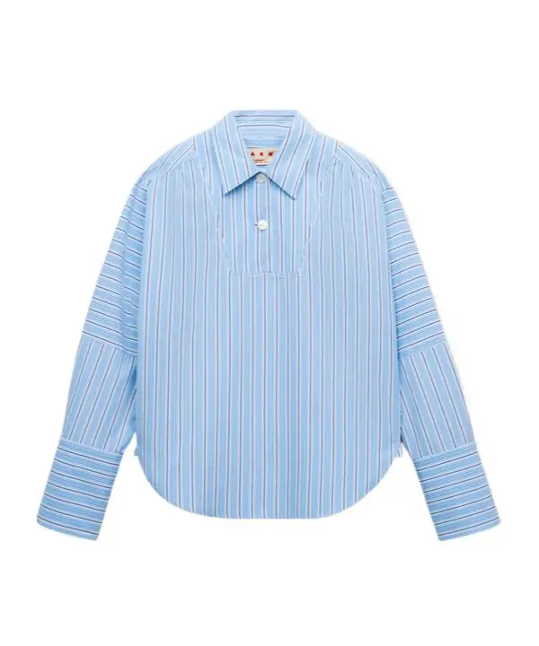 Marni Striped Poplin Shirt With Bib Insert - Light Blue