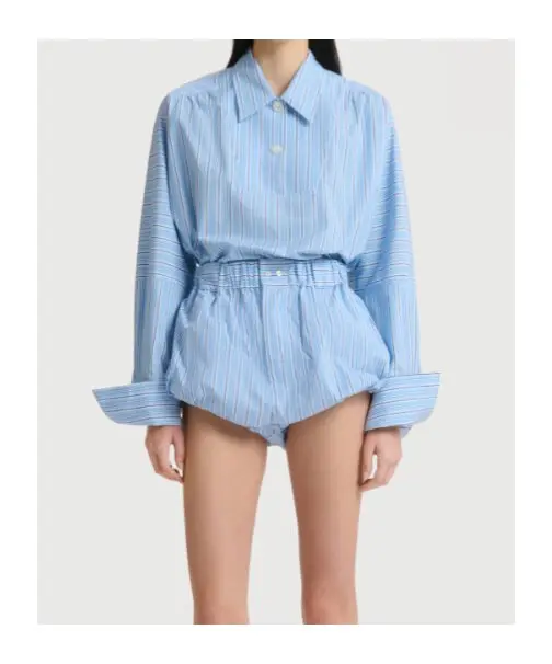 Marni Striped Poplin Shirt With Bib Insert - Light Blue