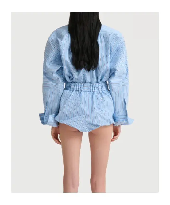 Marni Striped Poplin Shirt With Bib Insert - Light Blue