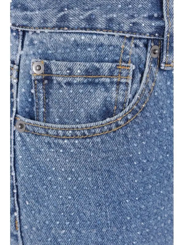 SELF-PORTRAIT Embellished Denim Straight Leg Jeans