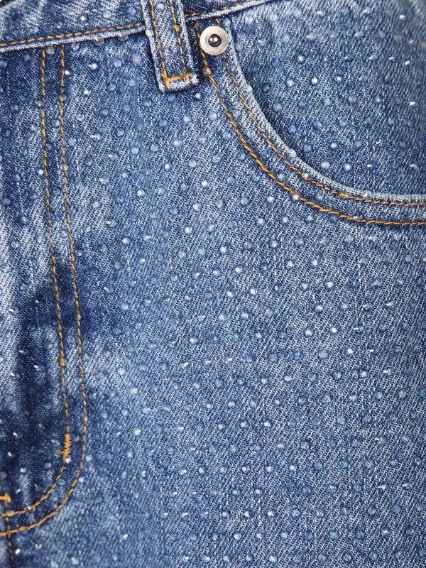 SELF-PORTRAIT Embellished Denim Straight Leg Jeans