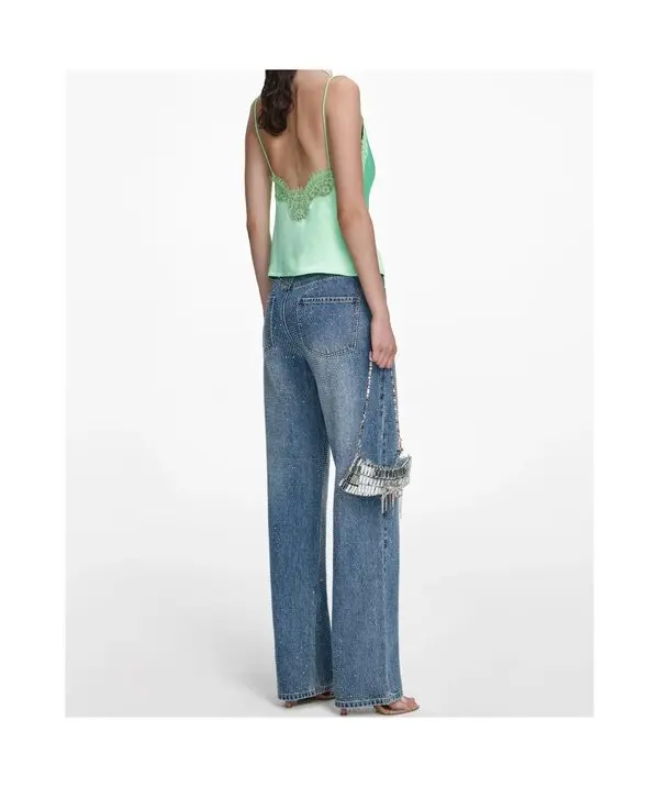 SELF-PORTRAIT Embellished Denim Straight Leg Jeans