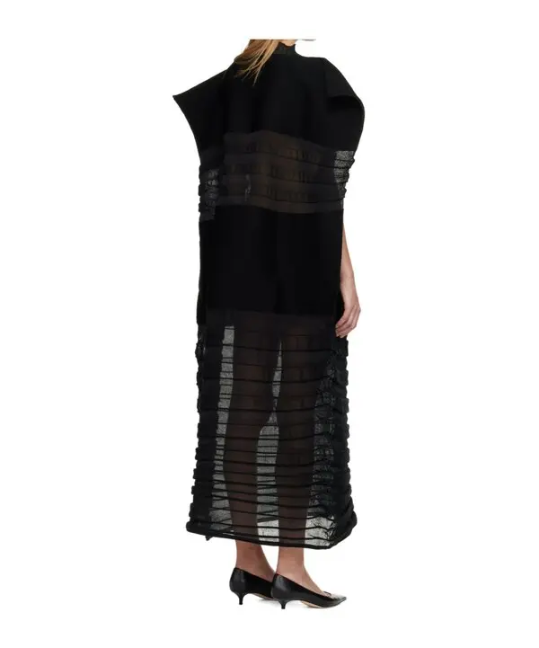Issey Miyake Pleated High-neck Tulle Trim Dress