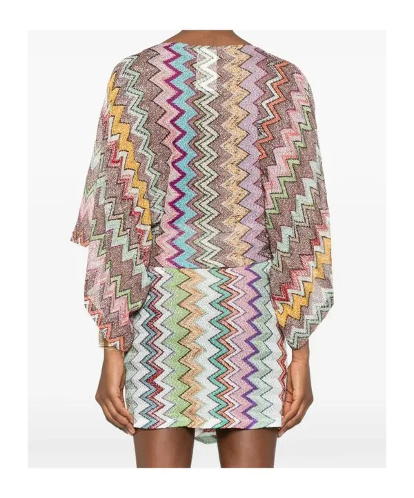 Missoni Short Sleeve Zigzag Pattern Blouse - Pink And Multicolour