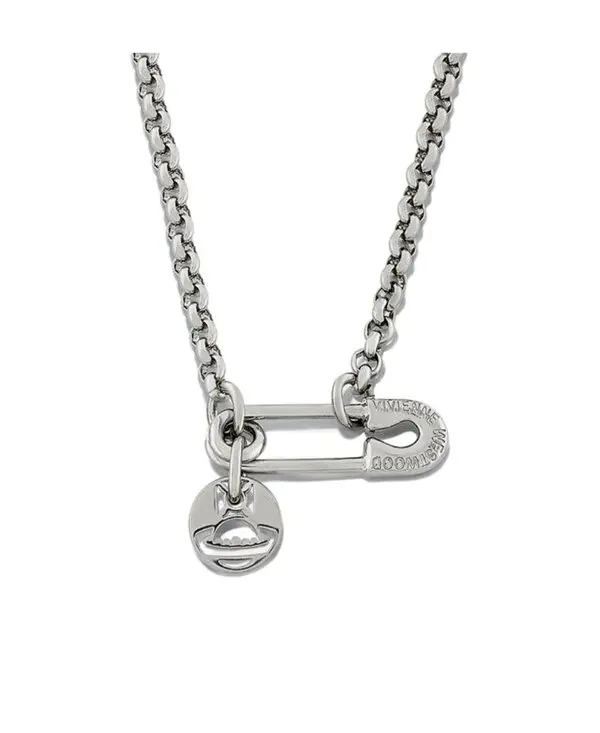 VIVIENNE WESTWOOD Imogene Pendant Necklace With Safety Pin Detail - Platinum Color