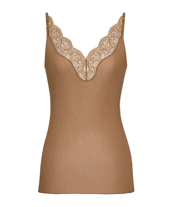 Saint Laurent Lace Ribbed Tank Top - Brown