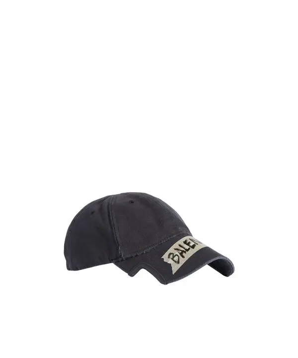 Balenciaga Distressed Baseball Cap With Tape Detail - Faded Black