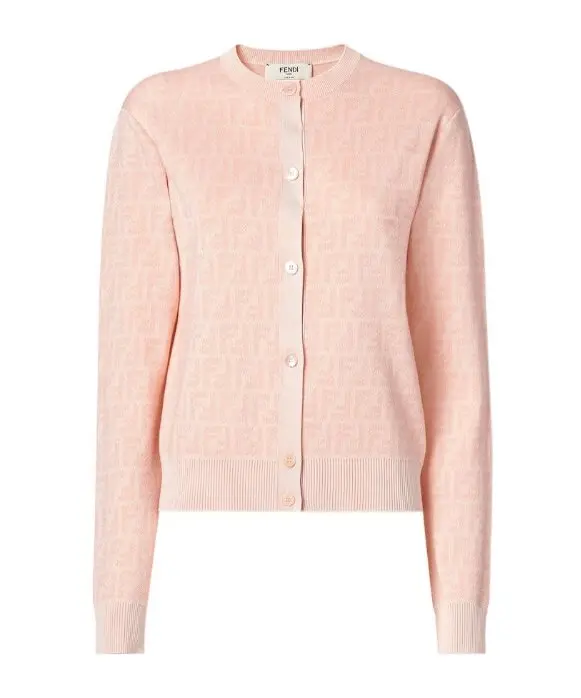 Fendi Ff Jacquard Crewneck Cardigan - Pink
