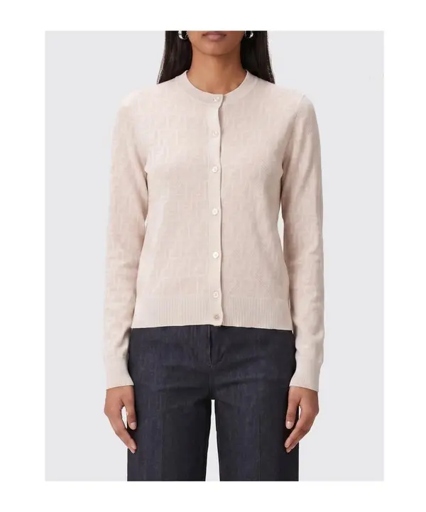 Fendi Ff Jacquard Crewneck Cardigan - Pink
