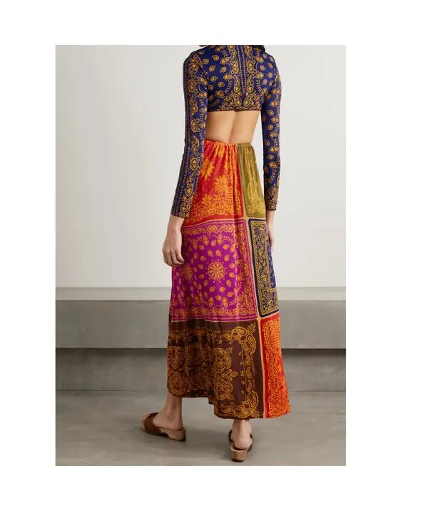 Farm Rio Knotted Cutout Printed Jersey Maxi Dress