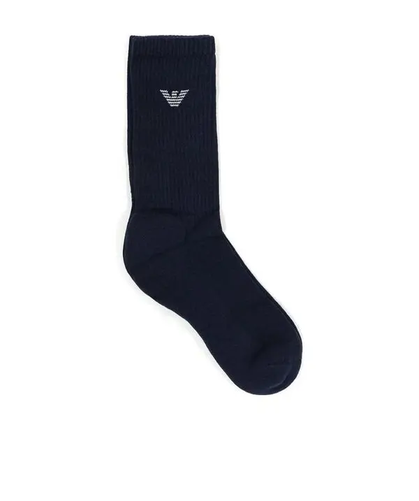 Emporio Armani Logo Detailed Ribbed Crew Socks - Black