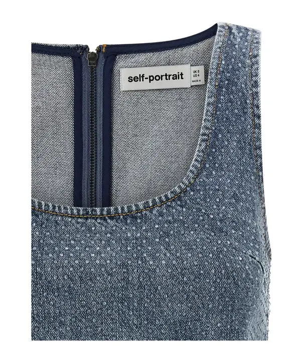 SELF-PORTRAIT Embellished Cropped Denim Top - Blue