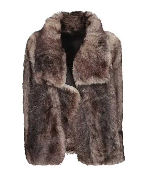 YVES SALOMON Wide Lapel Sheepskin Coat - Brown