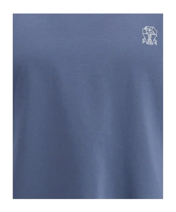 Brunello Cucinelli Logo Printed Crewneck T-shirt - Blue