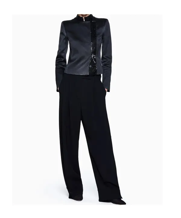Giorgio Armani Mandarin Collar Jacket With Rhinestone Embellishments - Patterned