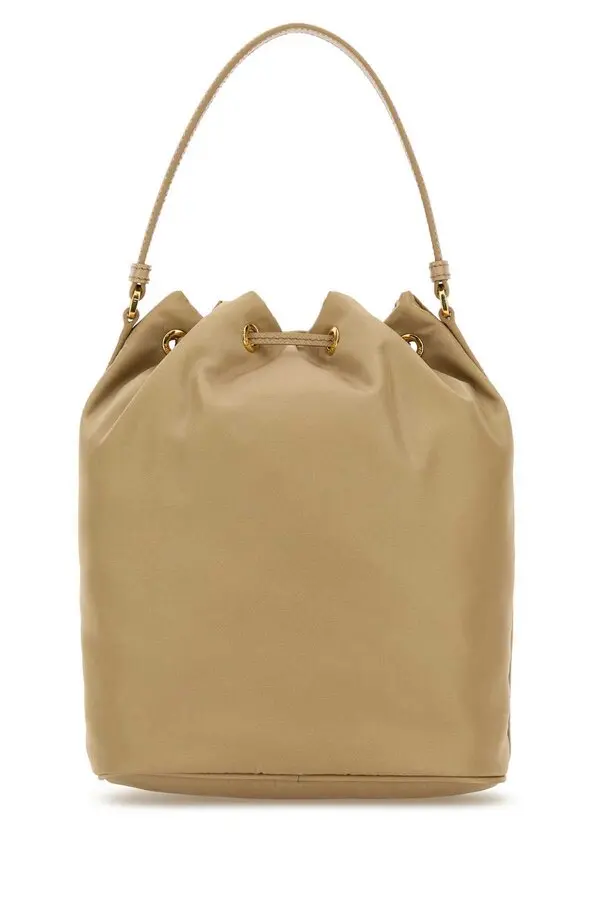 Prada Re-nylon Triangle-logo Drawstring Bucket Bag - Beige