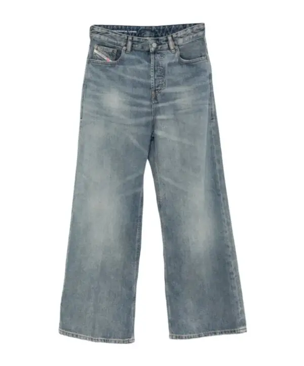 DIESEL® Faded Wide Leg Denim Jeans - Gray