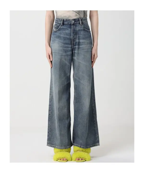 DIESEL® Faded Wide Leg Denim Jeans - Gray