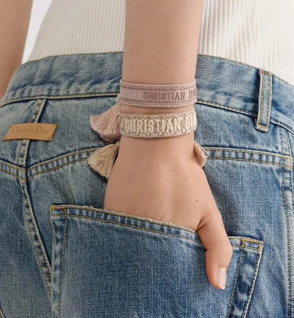 Dior Embroidered Logo Bracelets With Tassels - Blue