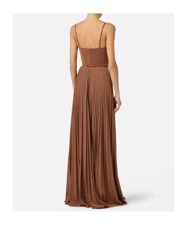 Elisabetta Franchi Pleated Spaghetti Strap Maxi Dress