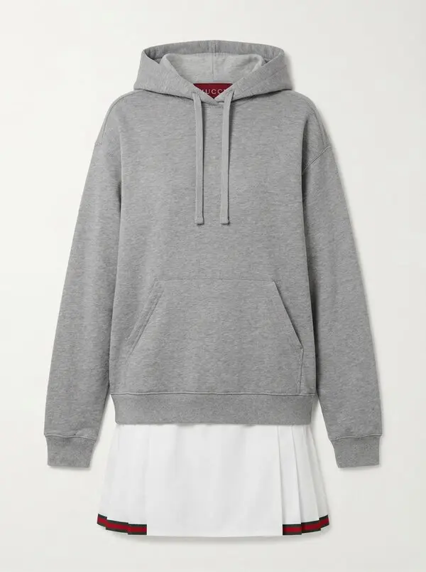 Gucci Layered Drawstring Sweatshirt With Pleated Insert - Grey