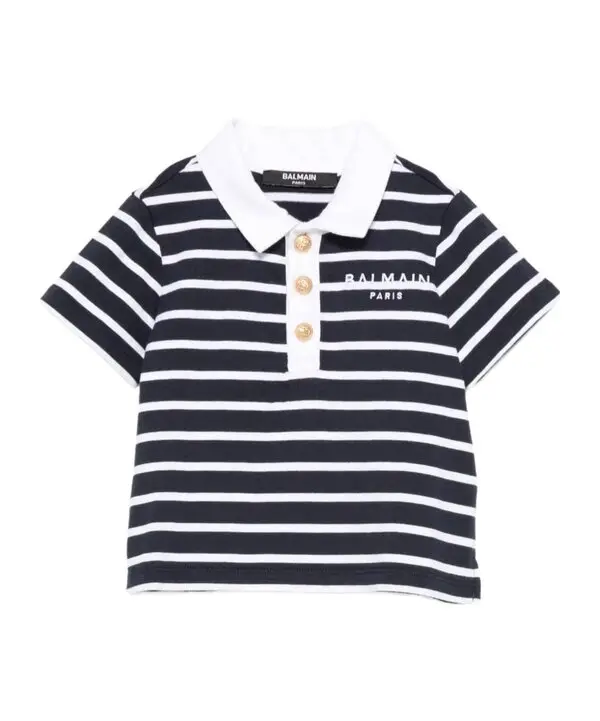 Balmain Striped Buttoned Polo Shirt
