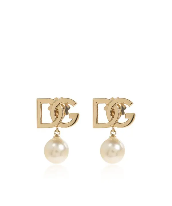 Dolce & Gabbana 18kt Gold Pearl And Monogram Drop Earrings - Yellow