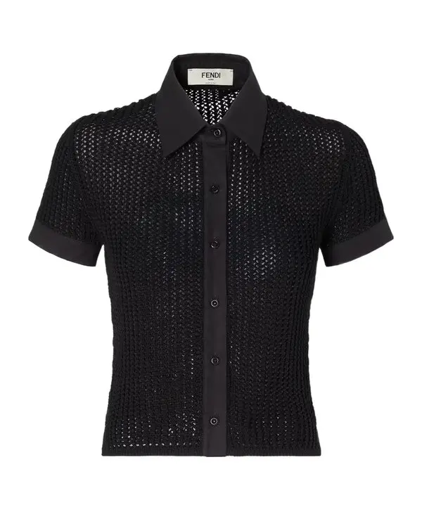 Fendi Cotton Yarn Cropped Open-knit Shirt - Black