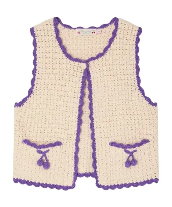 Bonpoint Laila Scalloped Gilet With Cherry Fringing - Beige