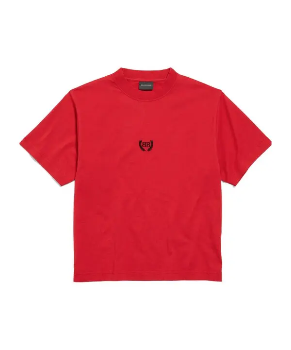 Balenciaga Laurel Embroidered Cotton T-shirt - Red