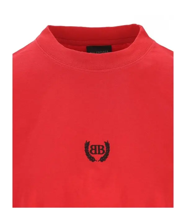 Balenciaga Laurel Embroidered Cotton T-shirt - Red
