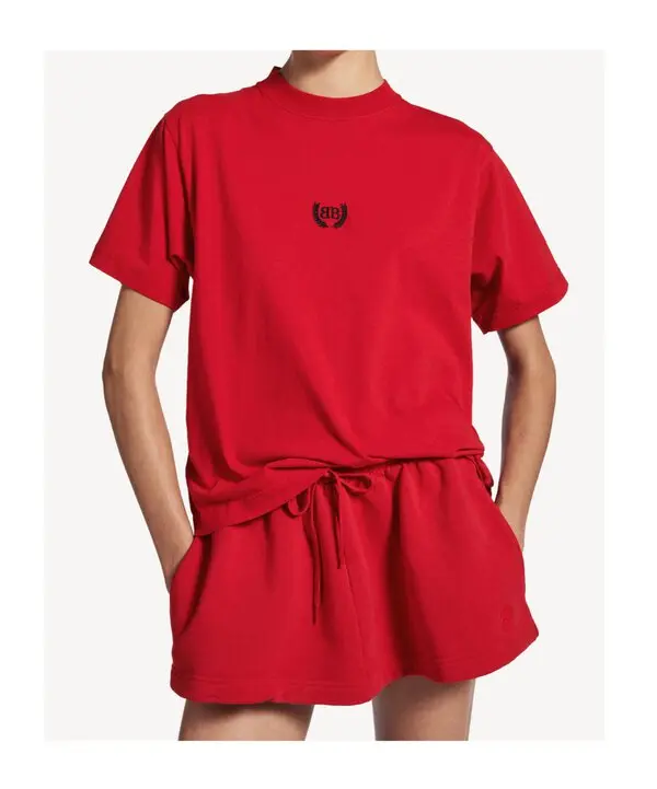 Balenciaga Laurel Embroidered Cotton T-shirt - Red