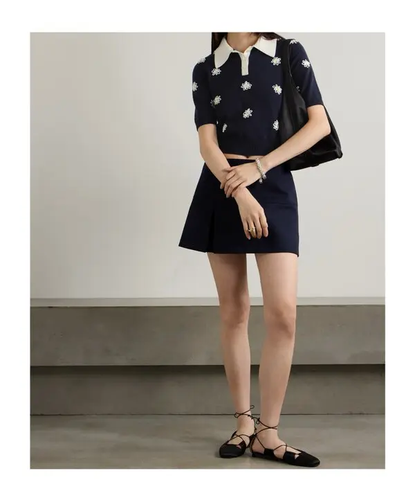 SHUSHU/TONG Floral Embroidered Short Sleeve Polo Shirt