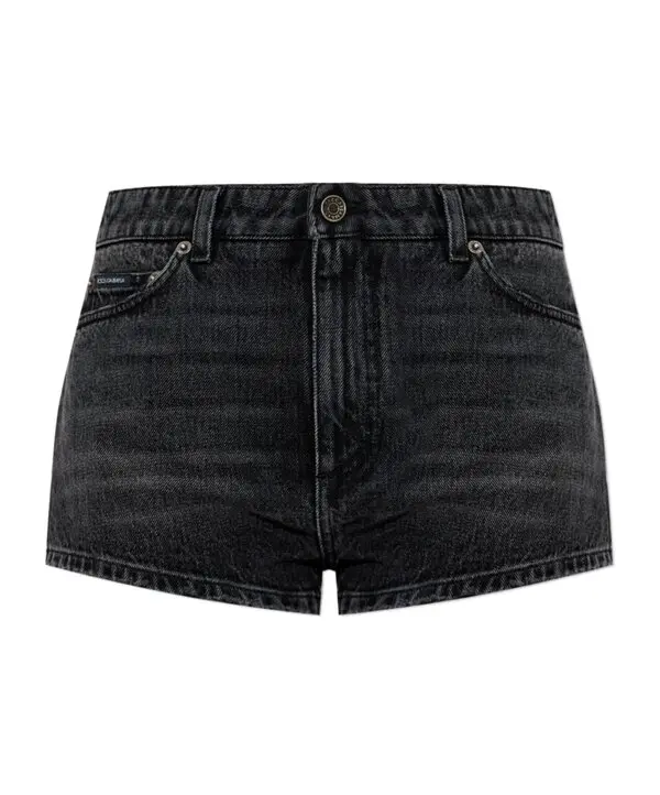 Dolce & Gabbana Dolce Gabbana Logo Plaque Denim Shorts - Grey
