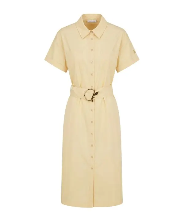 Patrizia Pepe Belted Short-sleeve Midi Shirt Dress - Desert Sand