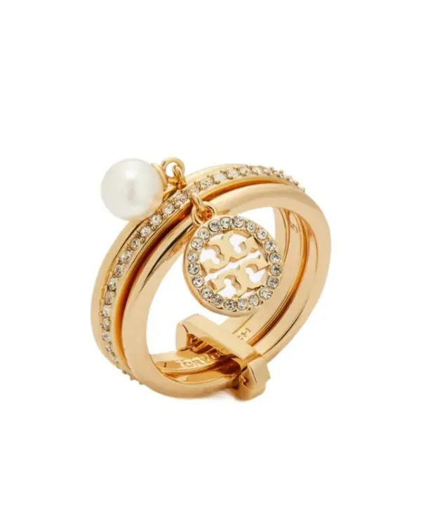 Tory Burch Icon Pavé Charm Ring - Tory Gold / Crystal / Pearl