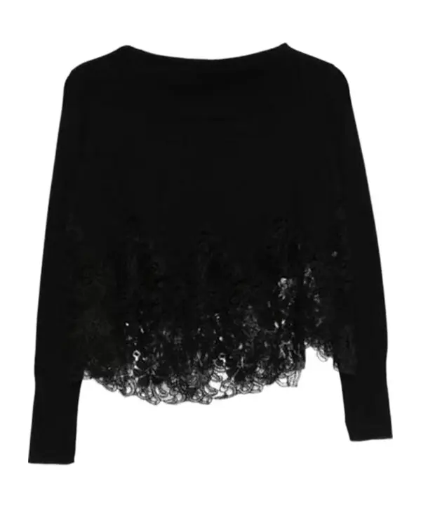 Ermanno Scervino Lace Detail Long Sleeve Sweater - Black