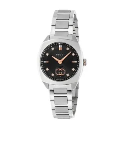 Gucci Interlocking Stainless Steel Watch With Diamonds - Black